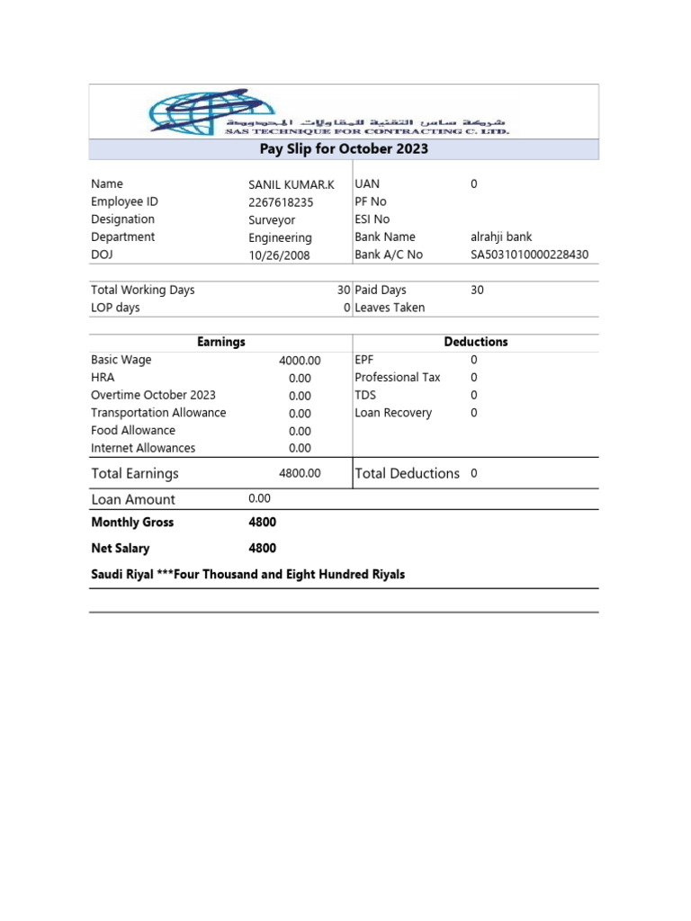 Pay Slip For Salary | PDF | Salary | Overtime
