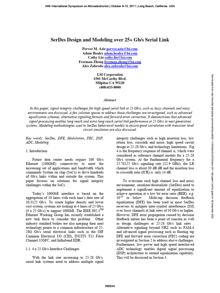 Serdes Design and Modeling Over 25 GB S Serial Link | PDF | Signal To ...