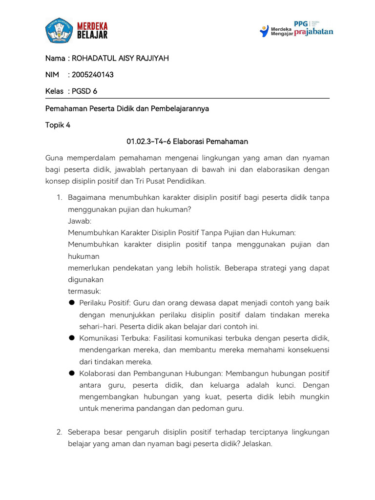 ROHADTAUL AISY RAJJIYAH - T4 - Elaborasi Pemahaman - PPDP | PDF