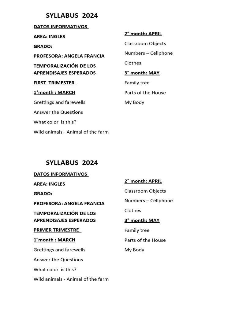 Sillabus 1er Trimestre 1ro y 2do | PDF