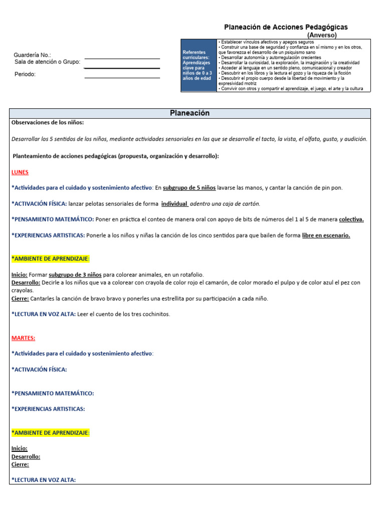 Formato de Planeacion Imss Ejemplo | PDF | Aprendizaje | Ciencias del comportamiento