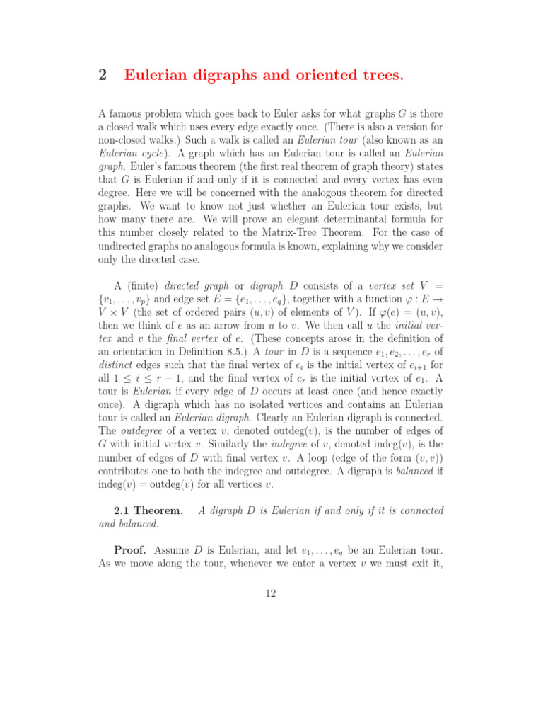 Eulerian Digraphs and Oriented Trees | PDF | Theoretical Computer ...