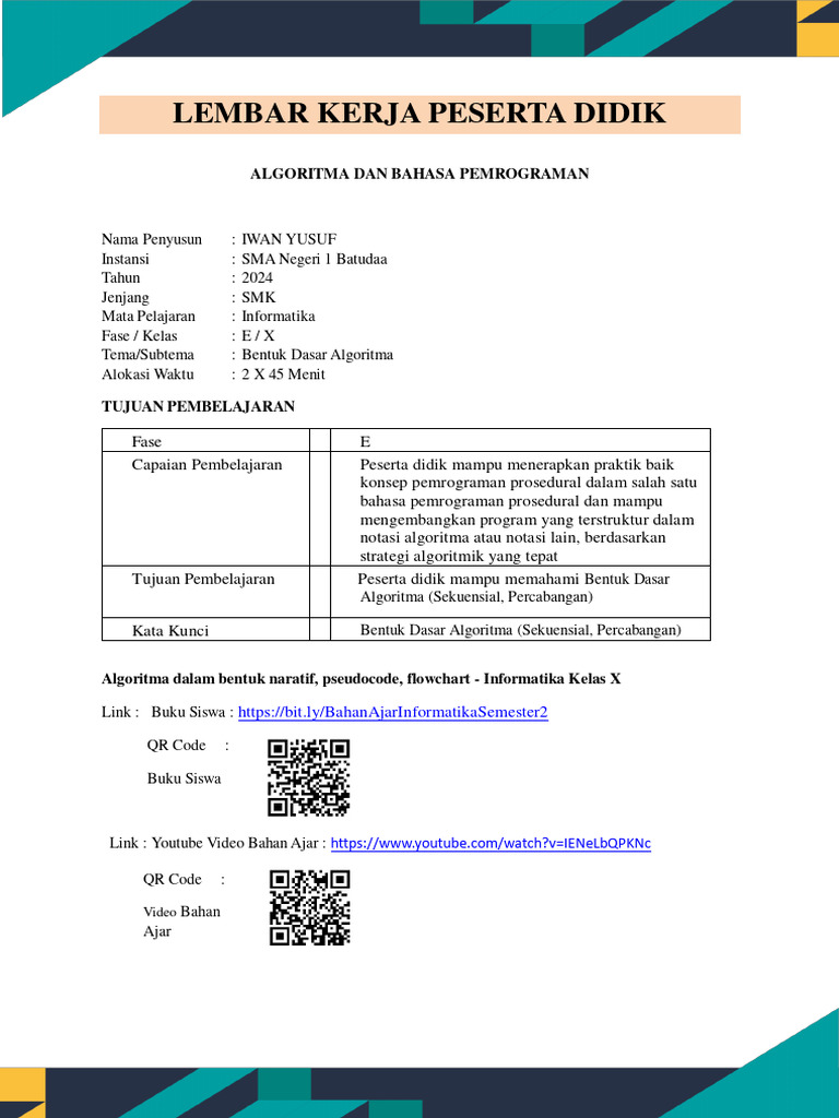 LKPD Bentuk Dasar Algoritma | PDF