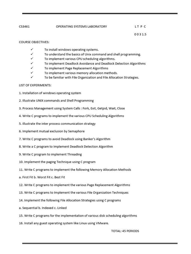 Cs3461 Operating System Lab Manual-1-4 | PDF | Booting | Operating System