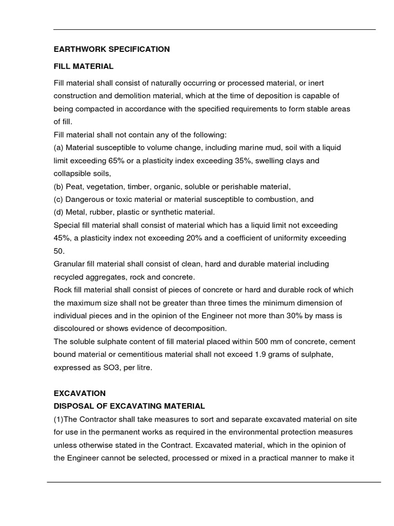 S01 Specification - Earthwork | PDF | Concrete | Soil