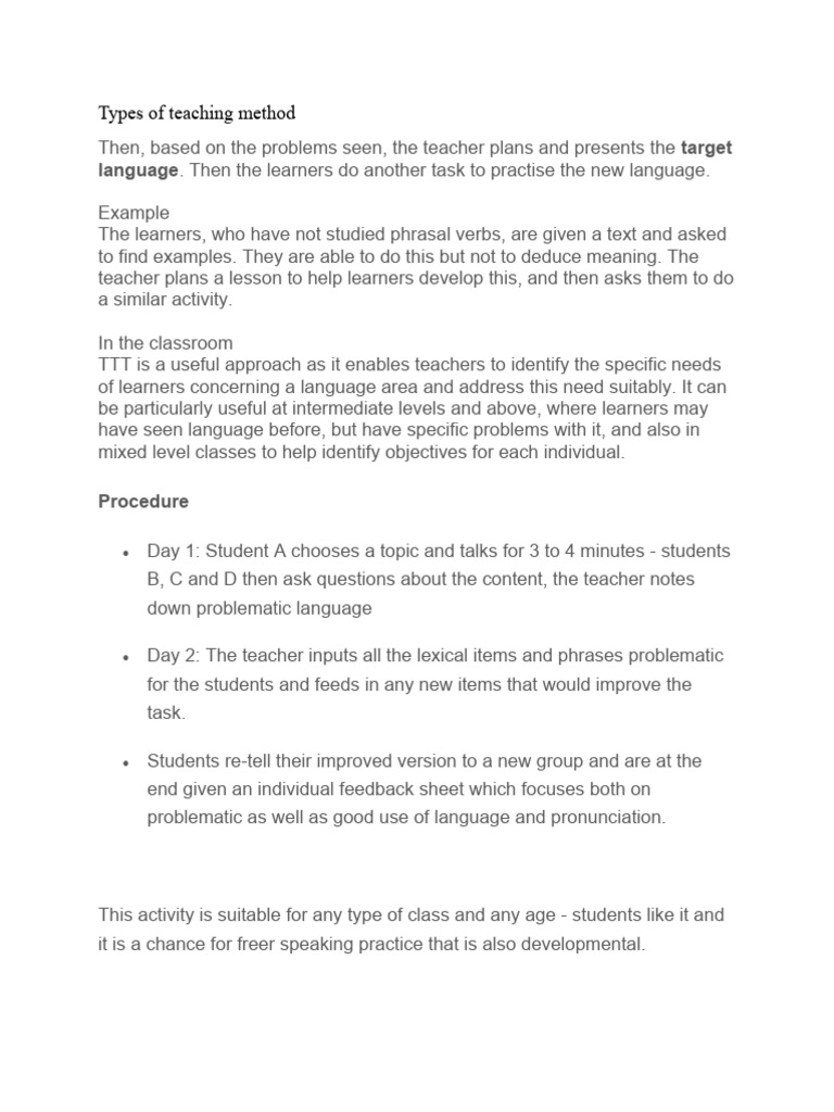 Types of Teaching Method | PDF | Language Arts & Discipline