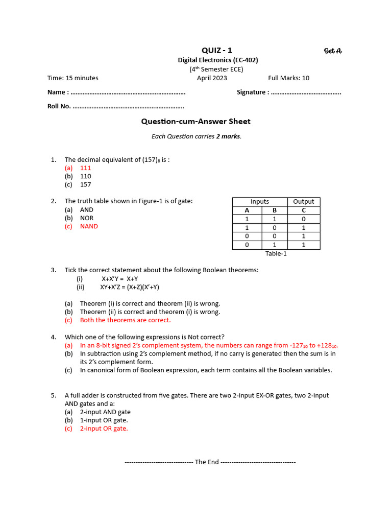 QUIZ1 DE 2024 Keys | PDF | Mathematical Logic | Mathematics