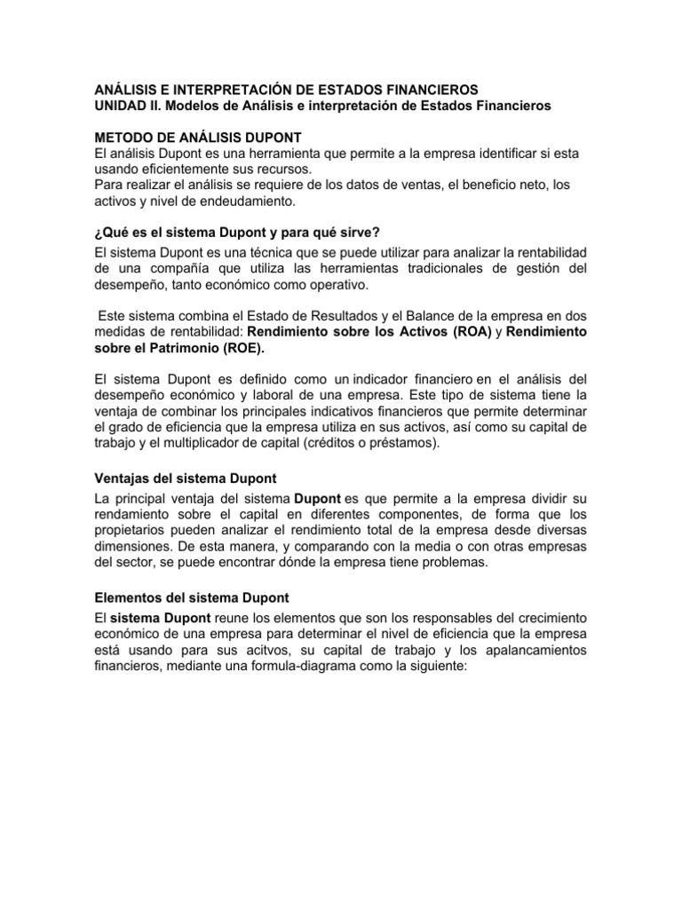 Metodo Dupont | PDF | Rentabilidad sobre recursos propios | Apalancamiento (Finanzas)