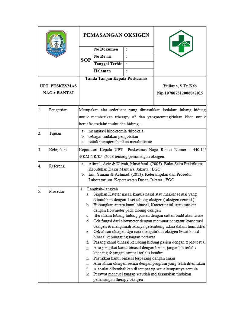 Pemasangan Oksigen | PDF