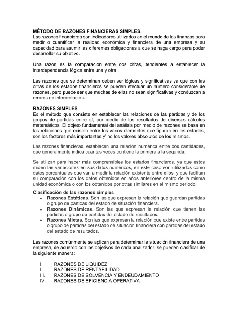 U 2 M TODO DE RAZONES FINANCIERAS SIMPLES PDF Ratio Financiero