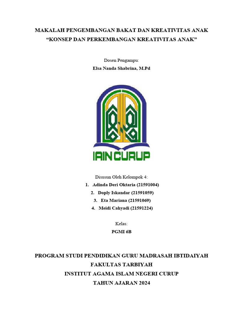 Makalah Pengembangan Bakat Dan Kreativitas Anak K5 | PDF