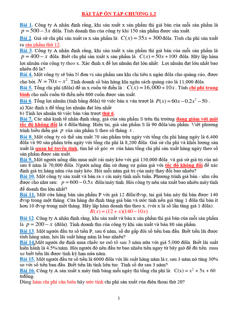 2024 - Bai Tâp On Tap Chuong 1 Và 2 | PDF