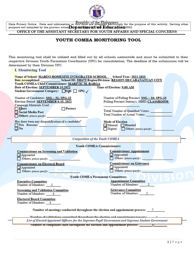 Youth Comea Monitoring Tool | PDF | Elections | Voting