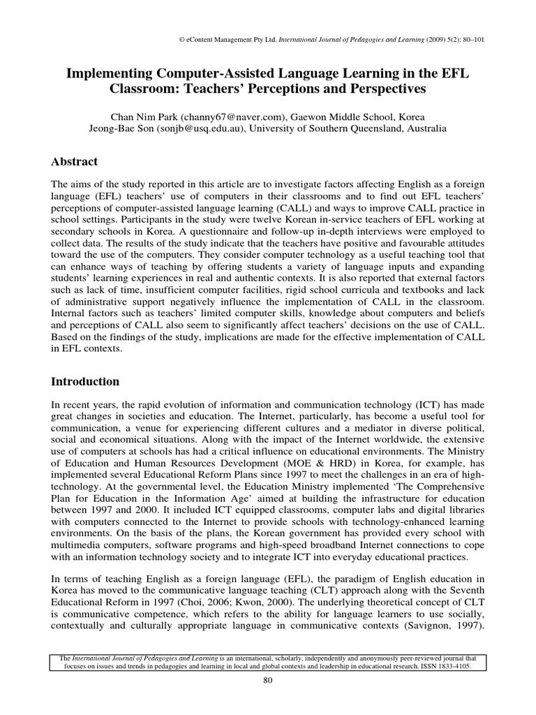 Implementing Computer-Assisted | Download Free PDF | Teachers | English As A Second Or Foreign ...