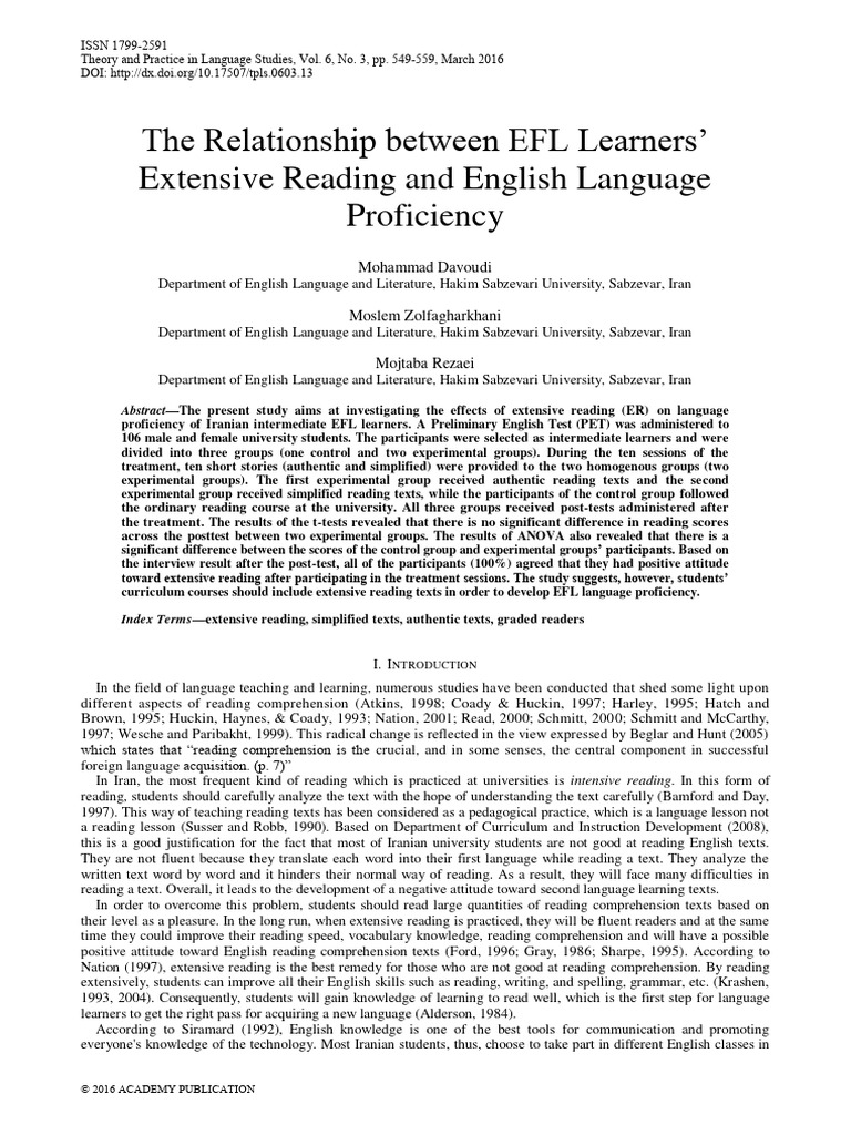 The Relationship Between EFL L | PDF | English As A Second Or Foreign Language | Reading ...