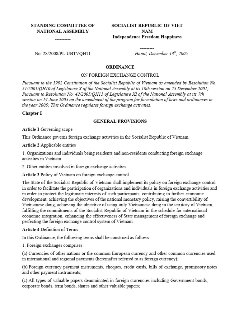 Ordinance on Foreign Exchange Control | PDF | Banks | Loans