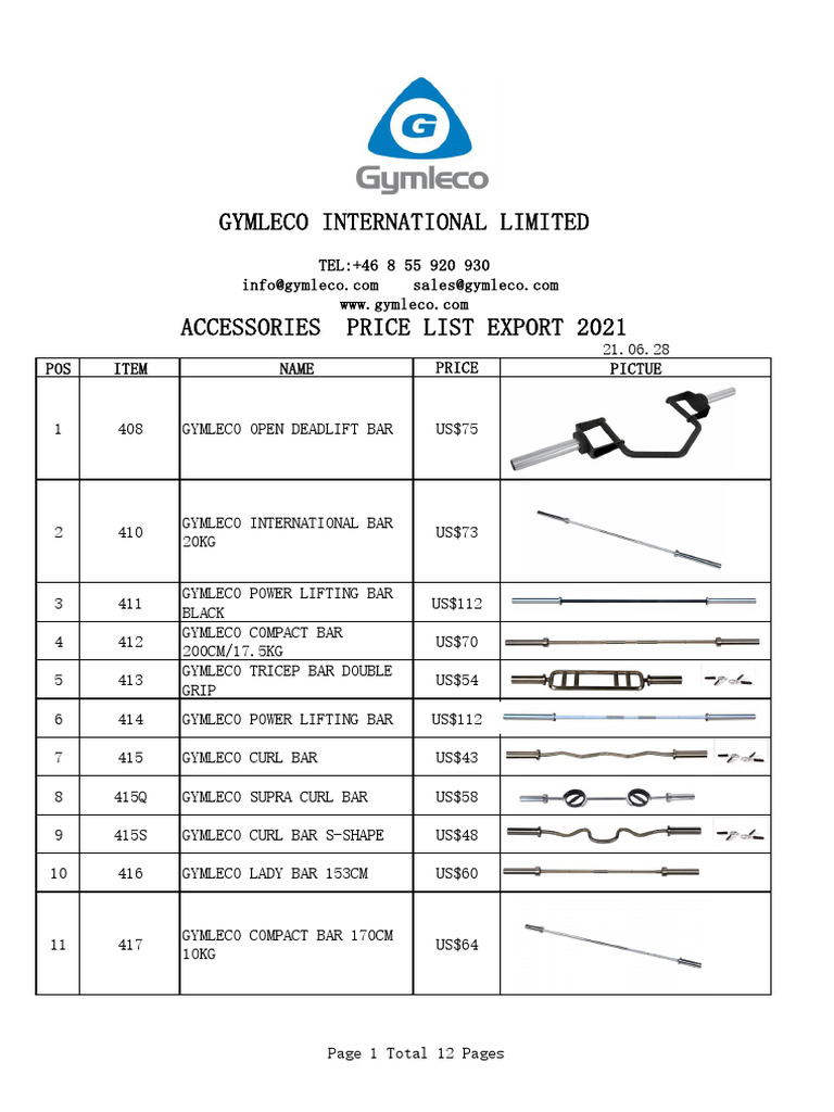 2021 Accessories Price List With Pictures Gymleco International 21.06. ...