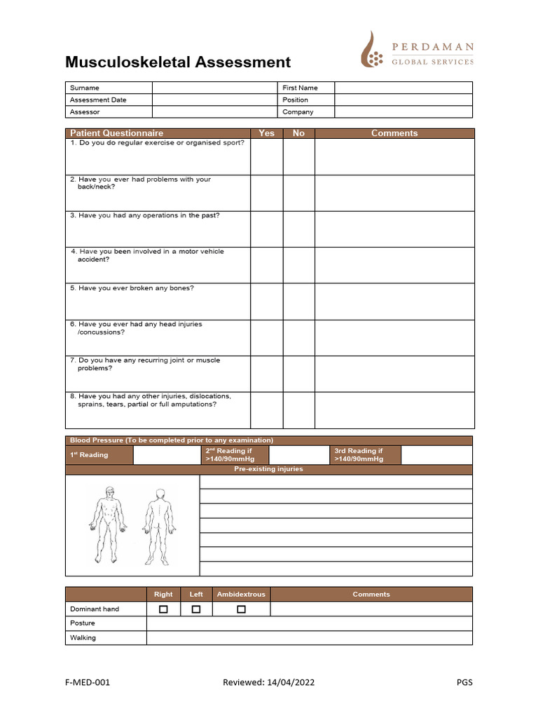 F-MED-001 Muscoskeletal Medical Assessment (1) | PDF | Anatomical Terms ...