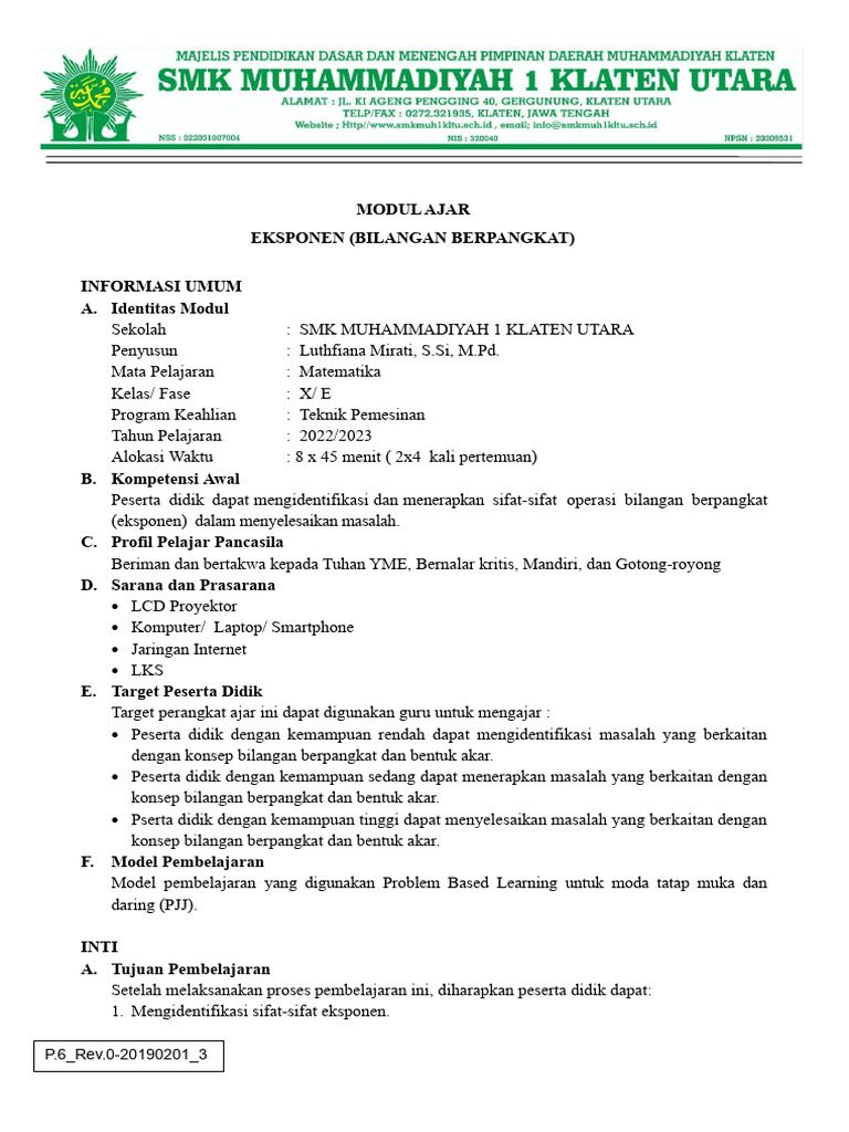 Modul Ajar Eksponen dan Logaritma | PDF