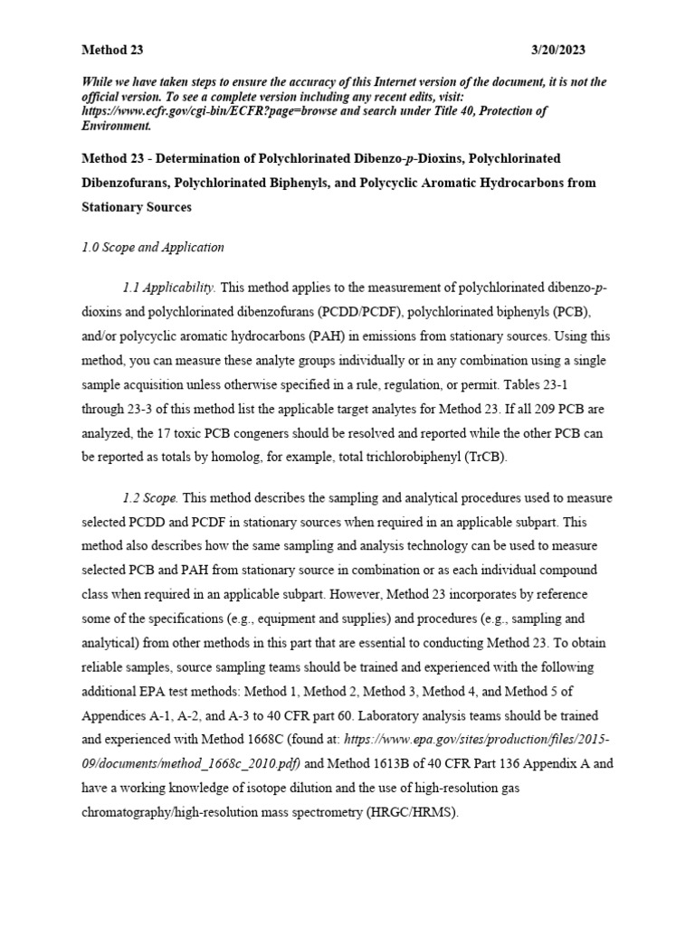 2023 Method 23 Revision Final | PDF | Polychlorinated Dibenzodioxins ...