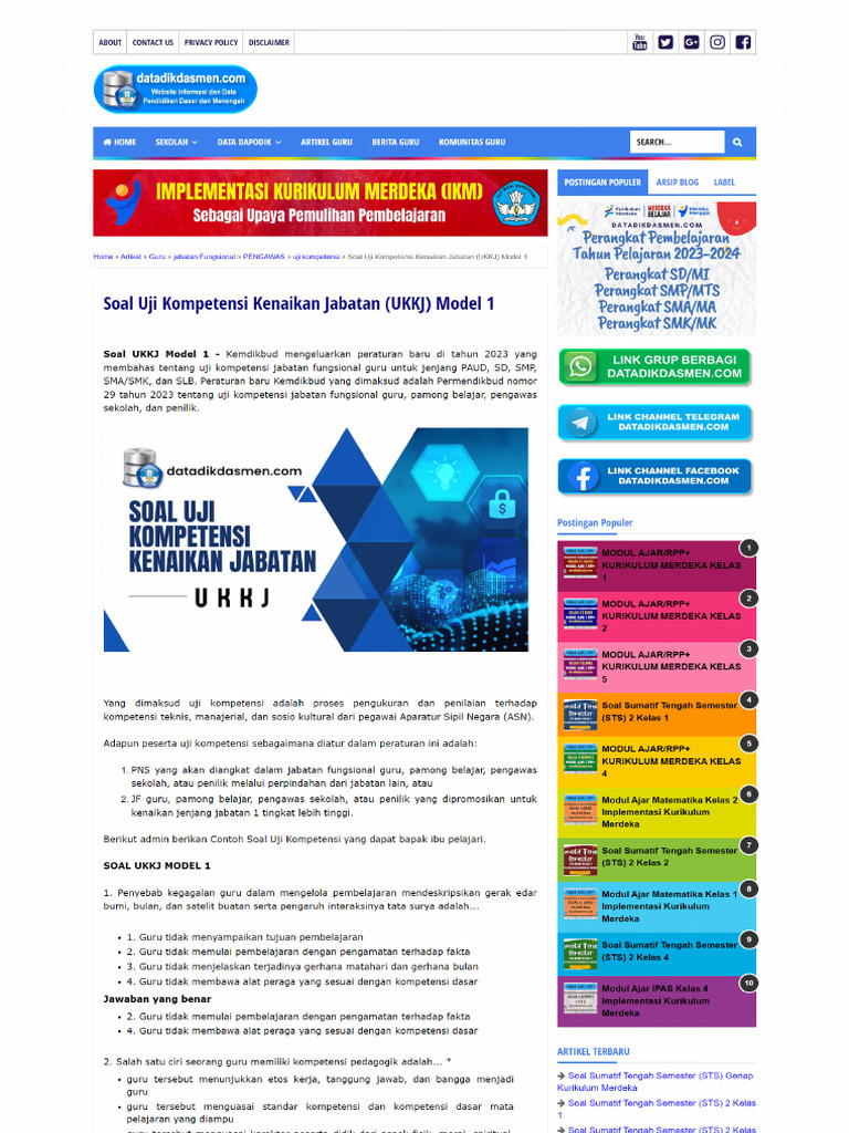 Soal Uji Kompetensi Kenaikan Jabatan UKKJ Model 1 | PDF