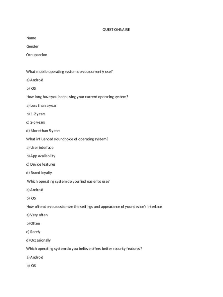 Questionnaire | PDF | Games & Activities