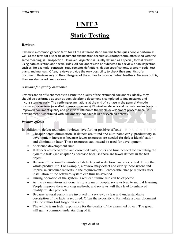 Unit-3 Static Testing (E-Next - In) | PDF | Software Testing | Computer ...