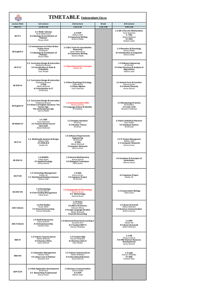 Timetable (Undergraduate) - WEF 22 May | PDF