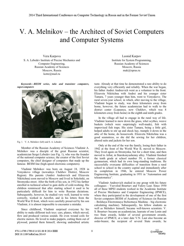 V. A. Melnikov - The Architect of Soviet Computers | PDF | System | Supercomputer