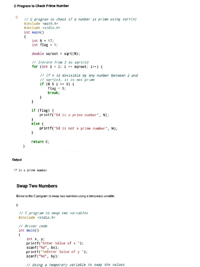 Important Codes in C | PDF | Control Flow | Computer Engineering