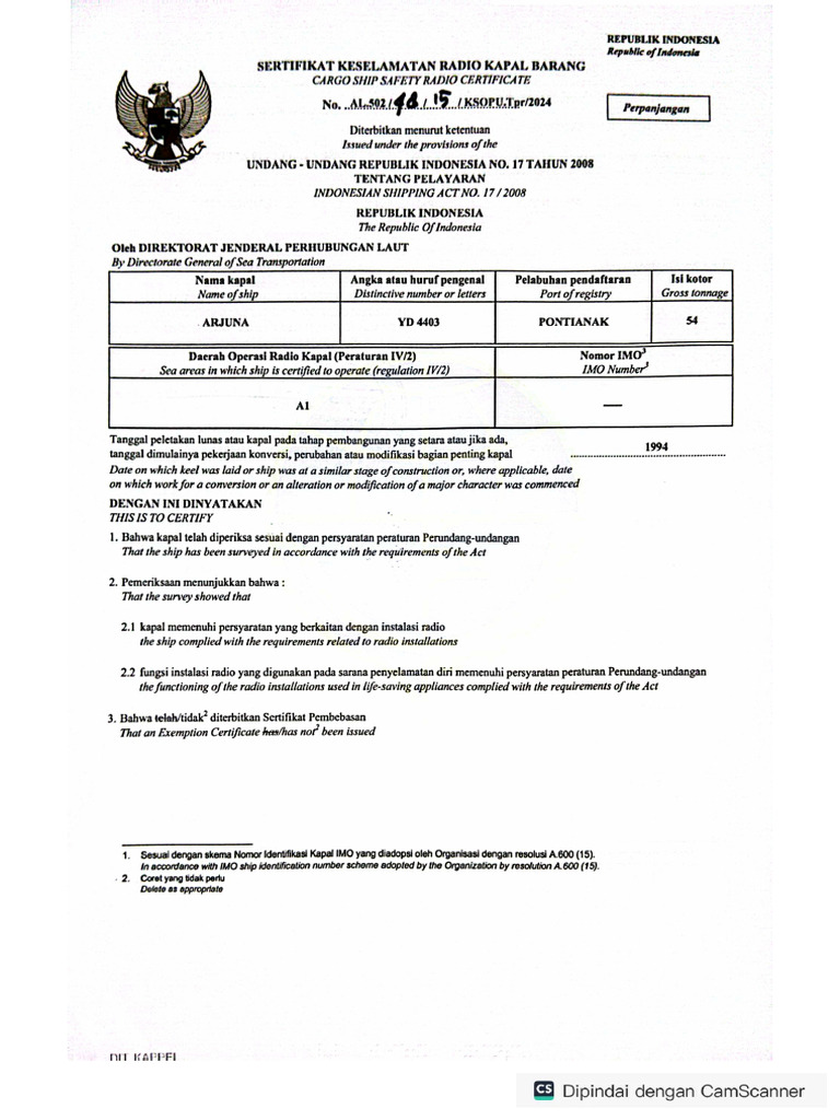 Contoh Sertifikat Radio Kapal | PDF