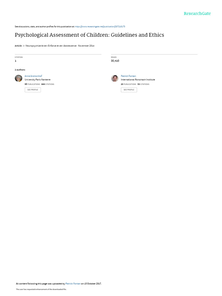 Psychological Assessment of Children Guidelines An | PDF | Psychology ...