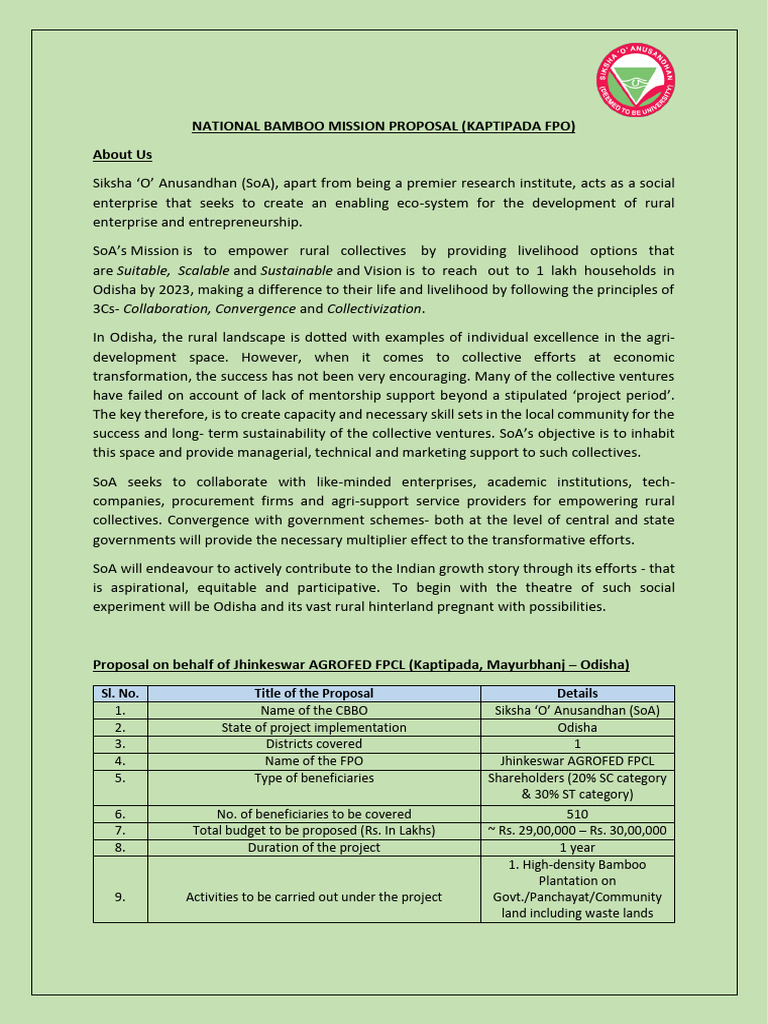 Bamboo Plantation Project in Odisha | PDF | Bamboo | Irrigation