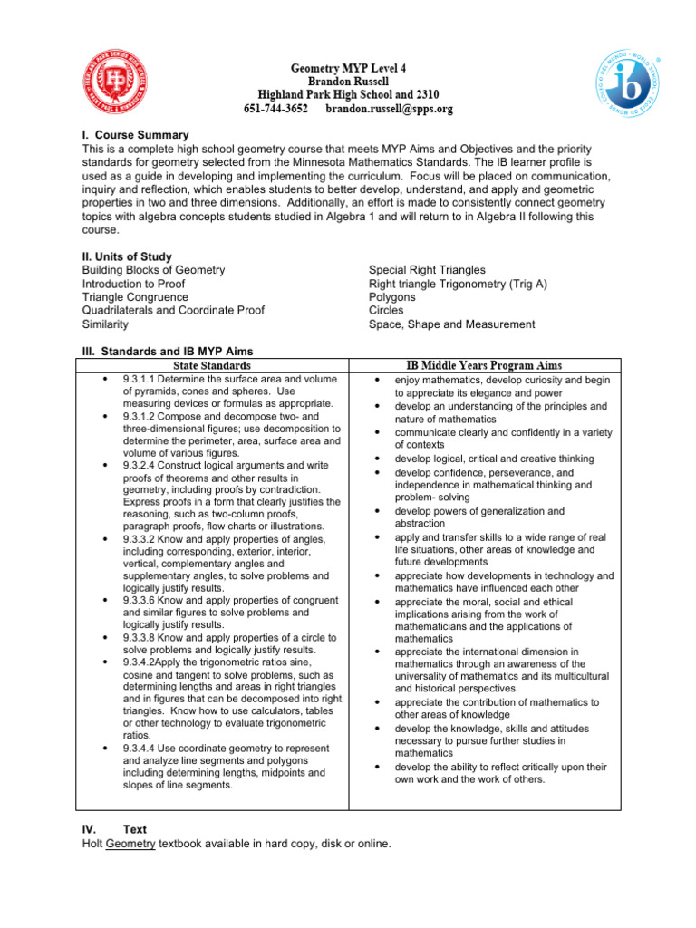 Geo MYP Syllabus 2017 | PDF | Educational Assessment | Trigonometric ...