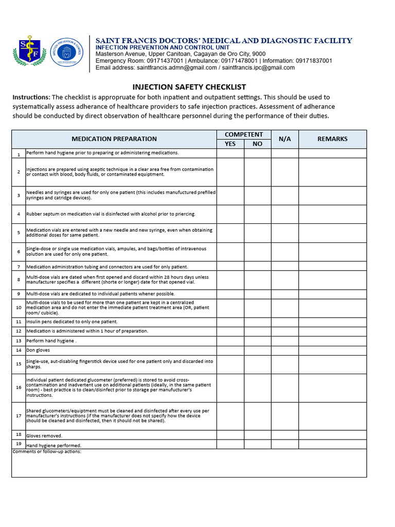 INJECTION SAFETY Table | PDF | Injection (Medicine) | Syringe