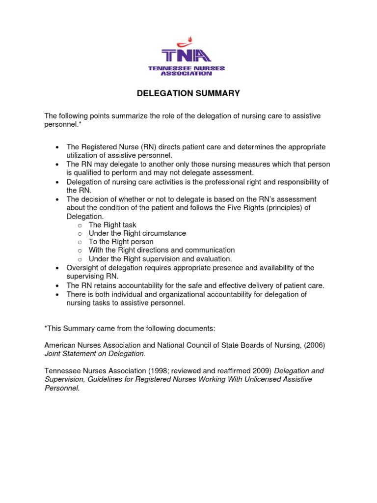 Nursing Delegation Guides | Nursing | Competence (Human Resources)