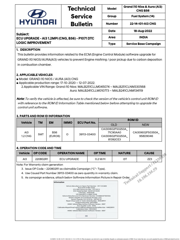 TSB-AI3 CNG ECU SW Upgrade | PDF | Computing