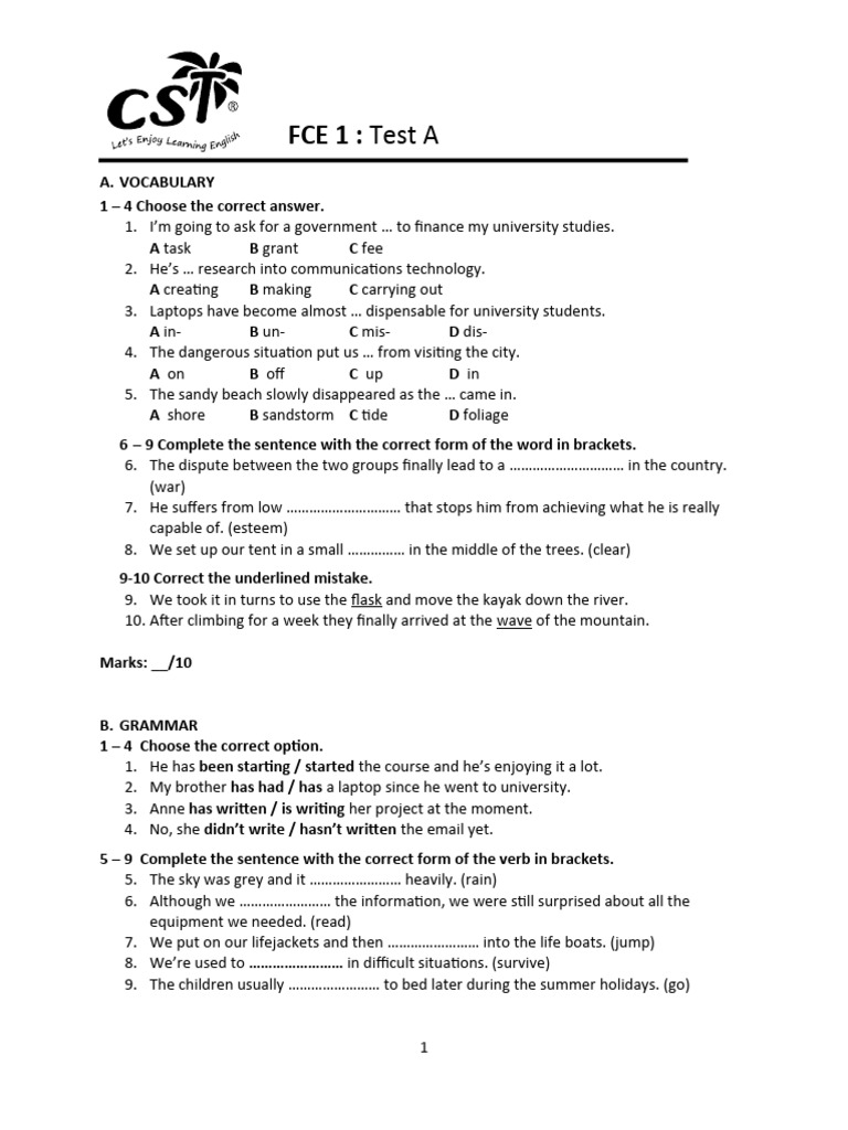 FCE 1 Test A | PDF | Mental Disorder | Adolescence