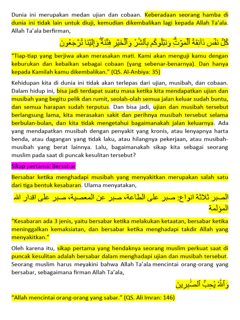 Dunia Ini Merupakan Medan Ujian Dan Cobaan | PDF | Pengembangan Diri | Agama & Spiritualitas