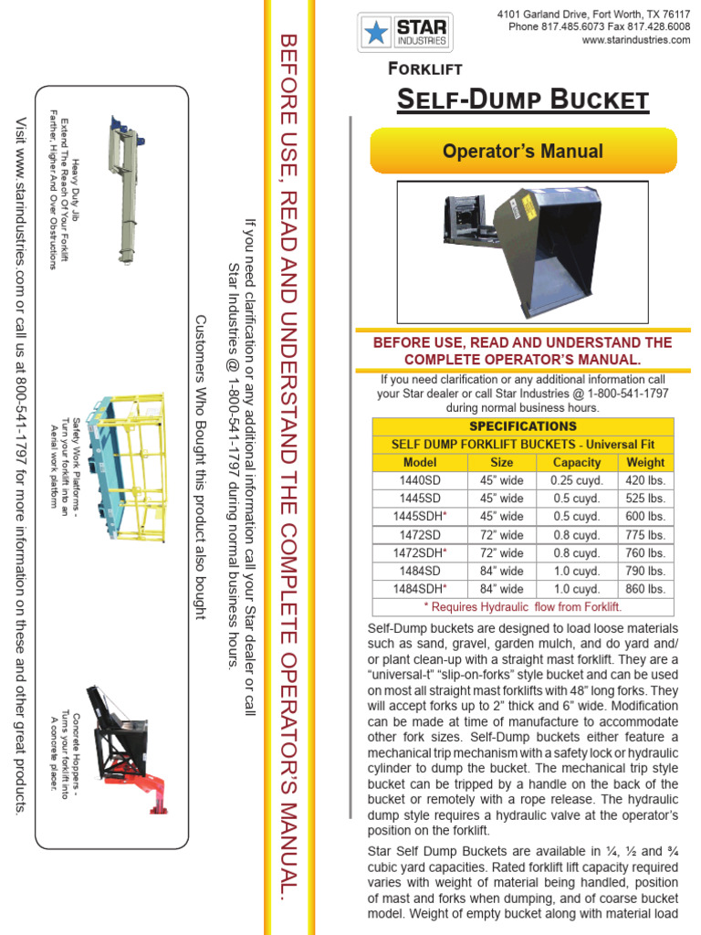 Self Dump Bucket - Manual | PDF | Forklift | Elevator