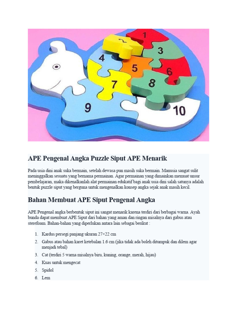 APE Siput Edukatif Pengenal Angka | PDF