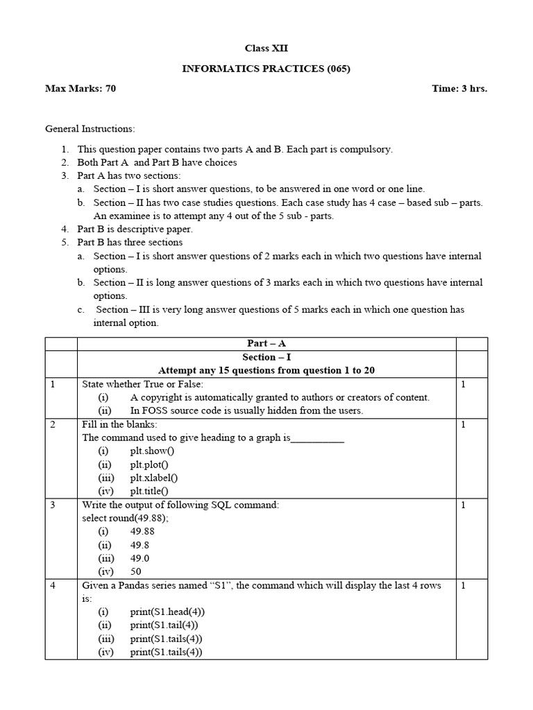 Class Xii Informatics Practices Sample Paper Iii Pdf World Wide Web Internet And Web