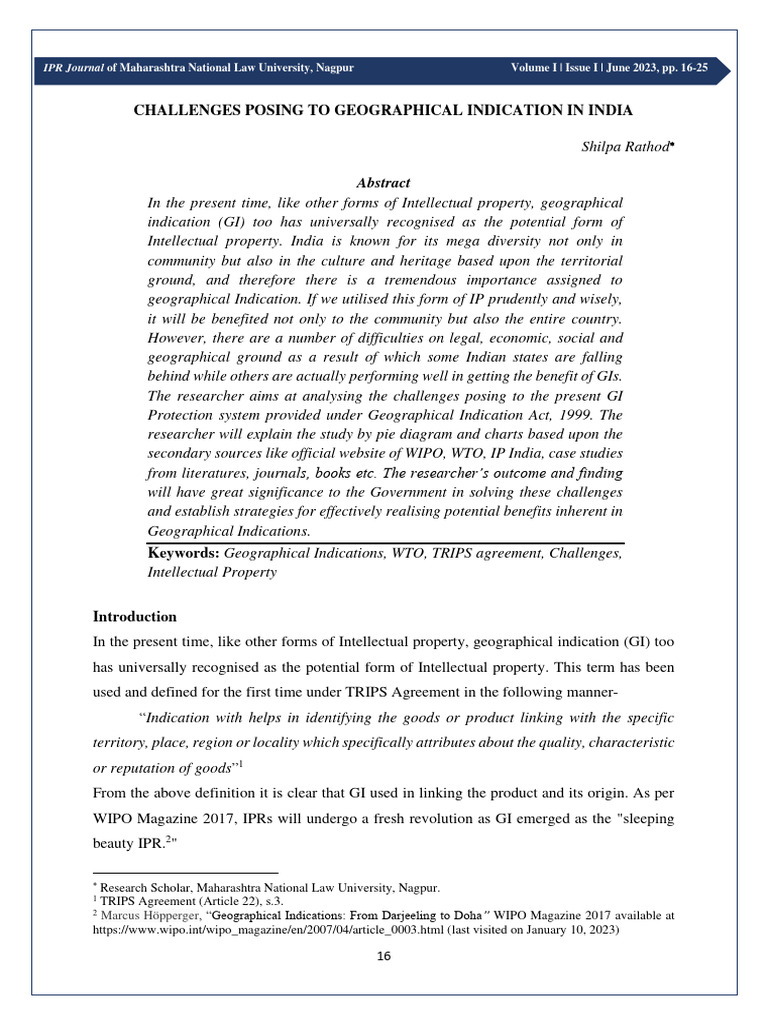 Challenges Posing To Geographical Indication in India | PDF ...