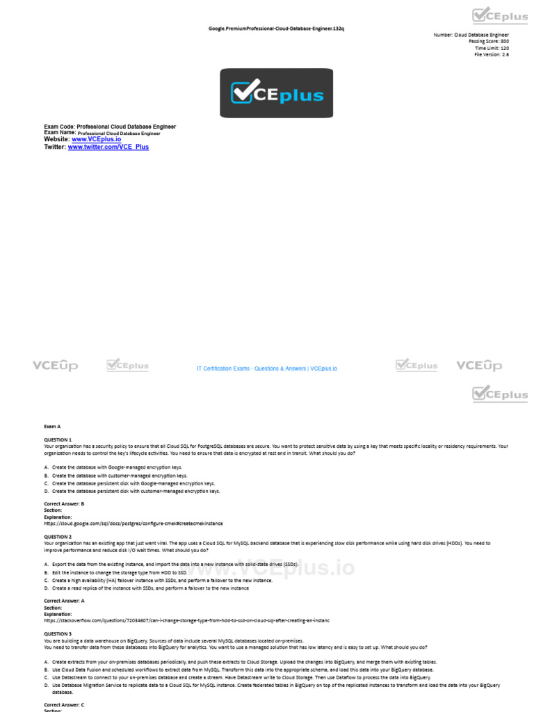 Professional Cloud Database Engineer Exam Guide | PDF | Databases | Oracle Database