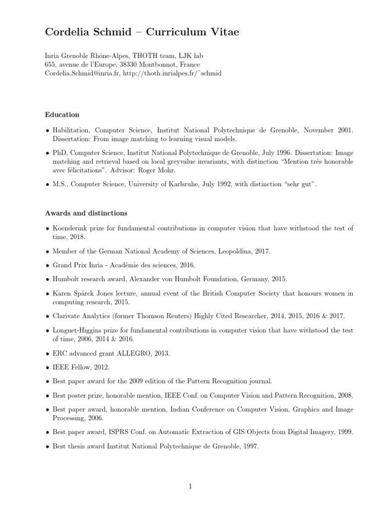 Dokumen - Tips - Cordelia Schmid Curriculum Vitae Schmidcvpdf Challenges and Competitions Winner ...