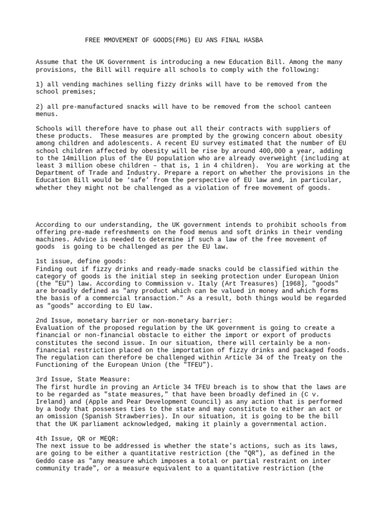 Free Mmovement of Goods (FMG) Eu Ans Final Hasba | PDF | European Union Law | European Union