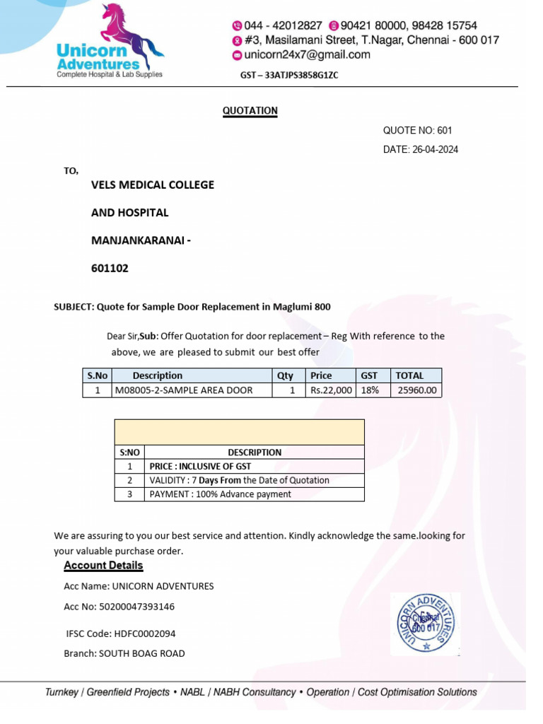 Quotation For Sample Door | PDF