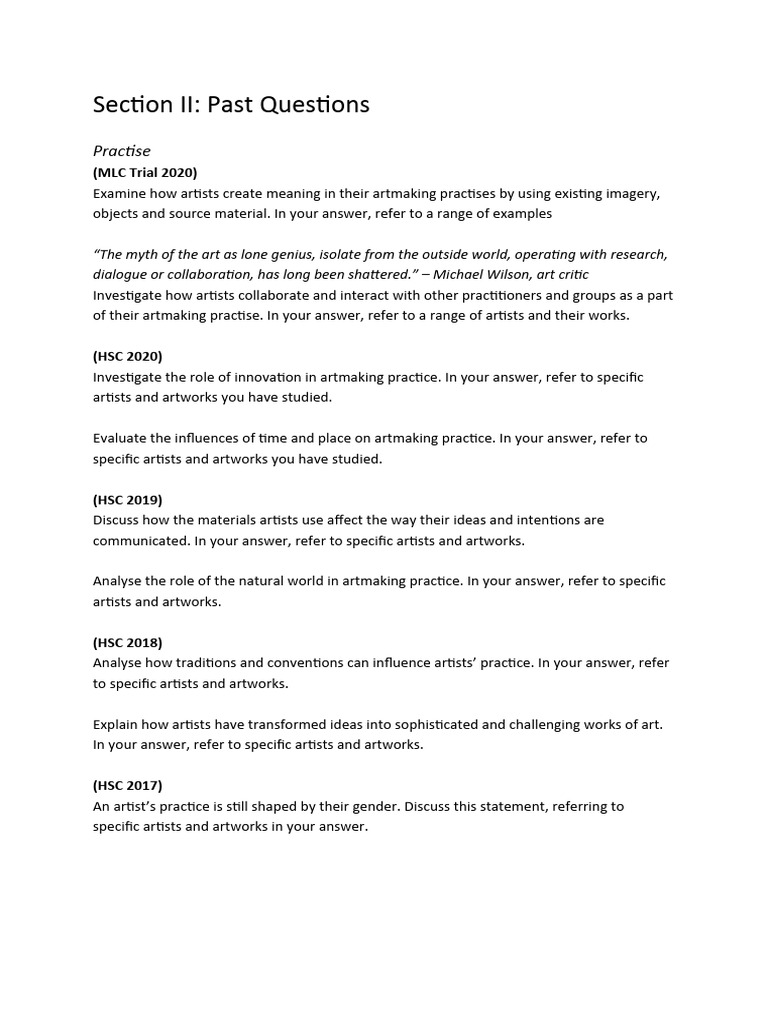 HSC Visual Art Section II: Past Questions | PDF | Liberal Arts Education