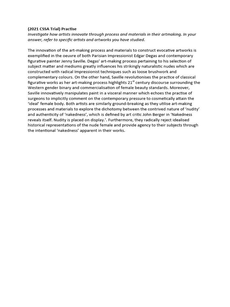 HSC Visual Art CSSA Trial 2021 : Introduction | PDF