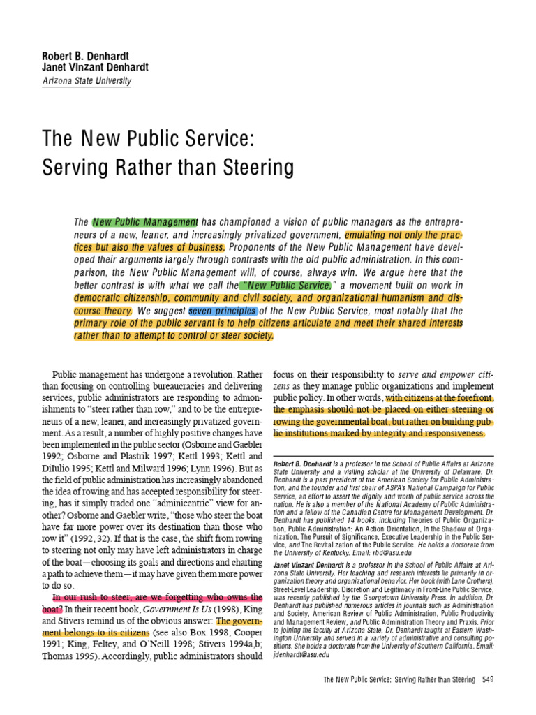 16 - The New Public Service Serving Rather Than Steering | PDF | Public ...